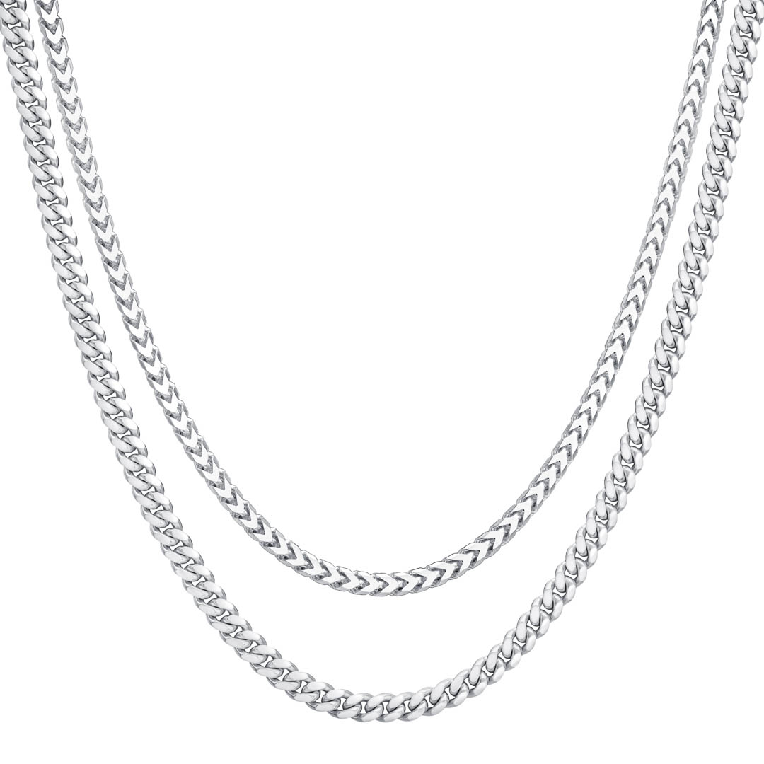 Franco & Cuban Chain Stack | Sterling Silver
